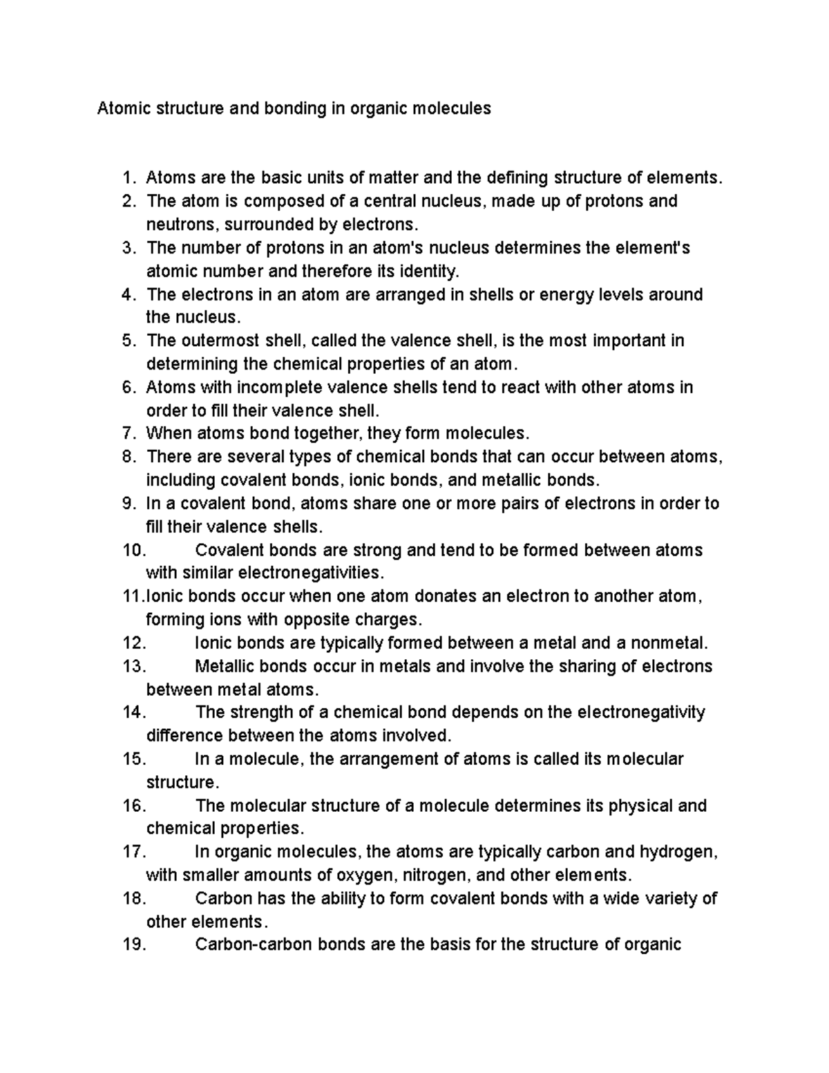 Atomic structure and bonding in organic molecules - The atom is ...
