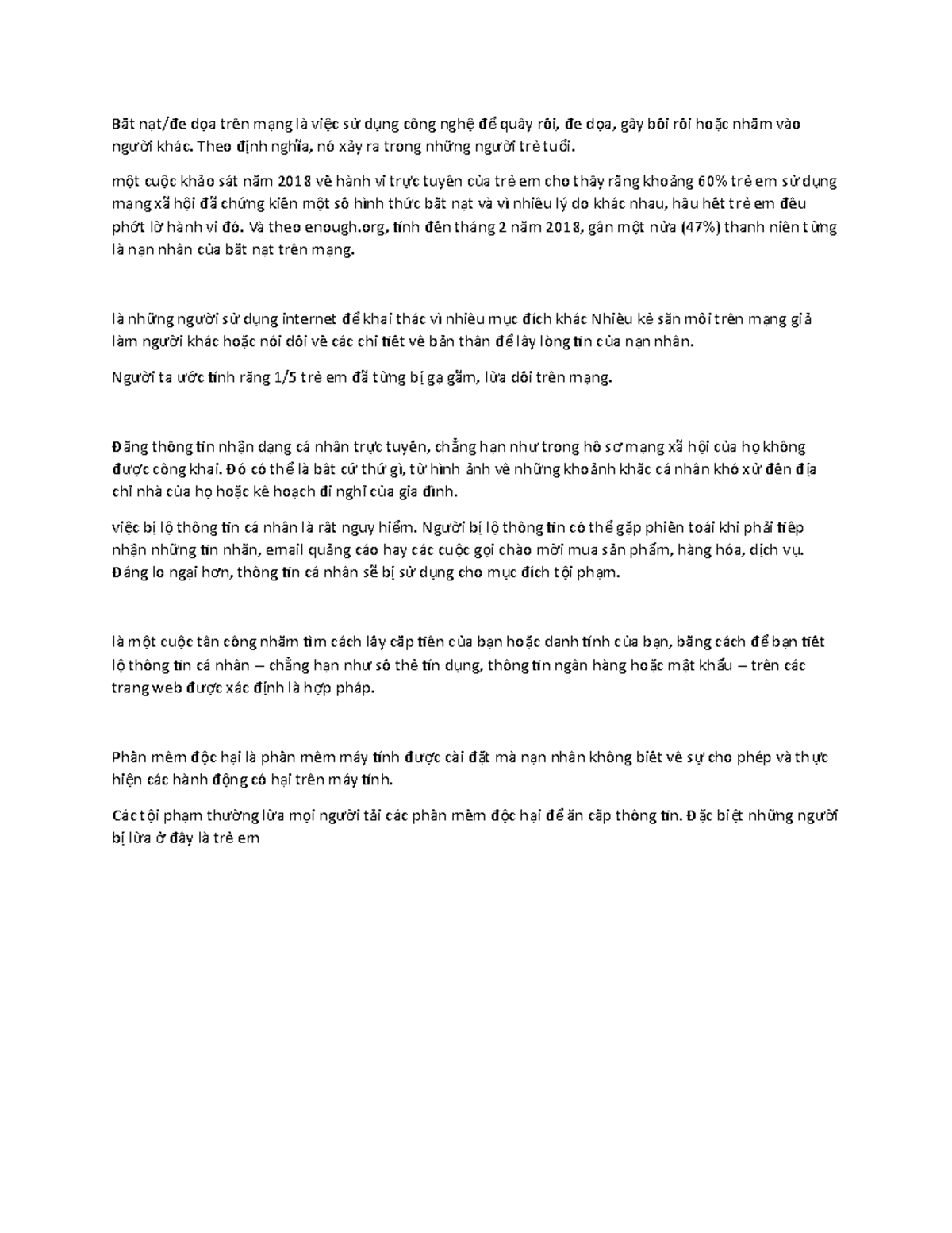 Bắt nạt van de 12131 - Bắắt n t/đe d a trên m ng là vi c s d ng công ...