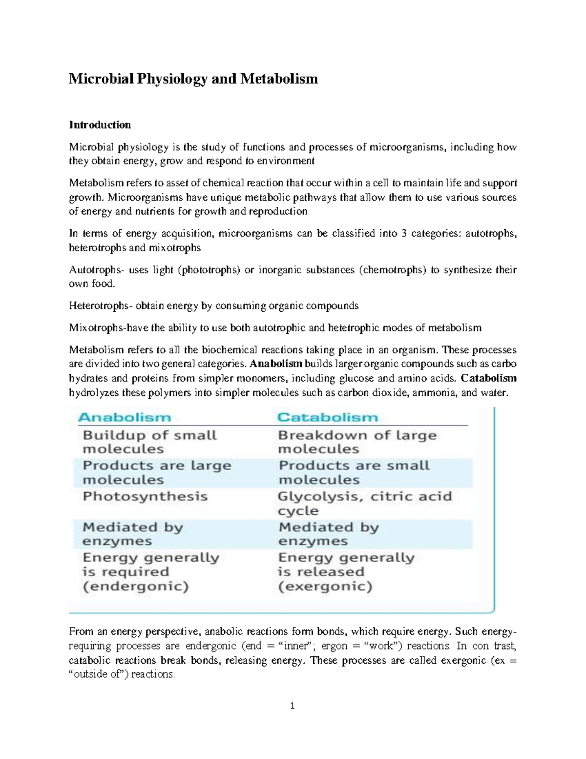 Microbial Physiology and Metabolism Lecture notes - Microbial ...