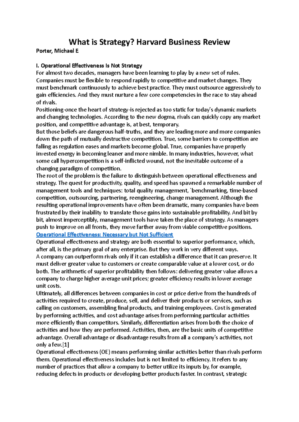 What is Strategy Harvard Business Review - What is Strategy? Harvard ...