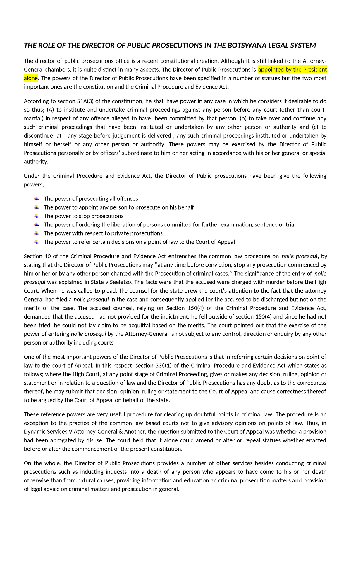 THE ROLE OF THE Director OF Public Prosecutions IN THE Botswana Legal ...
