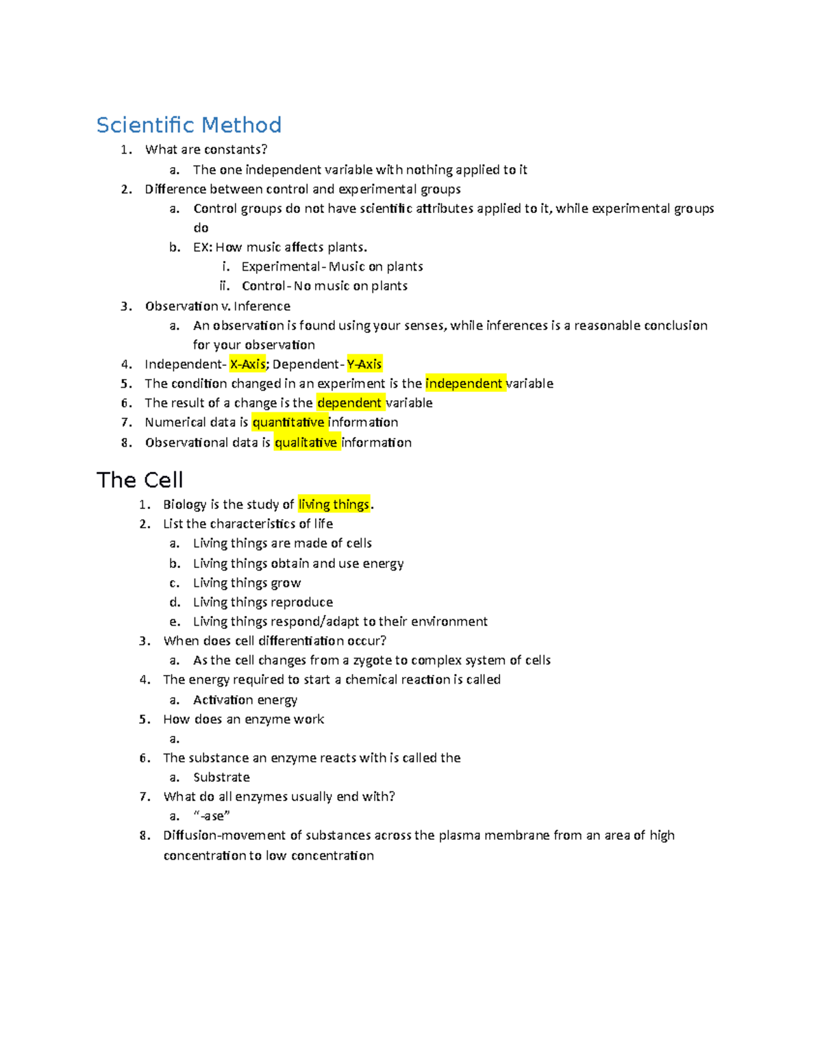 Review - A large amount of biology concepts covered - Scientific Method ...