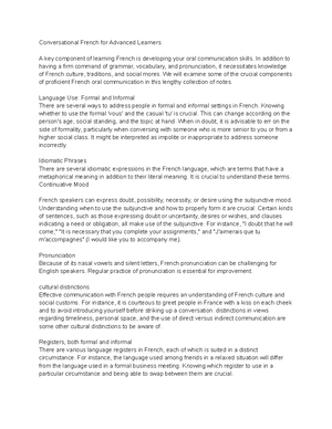 Notes on Advanced French Oral Communication - The goal of the Advanced ...
