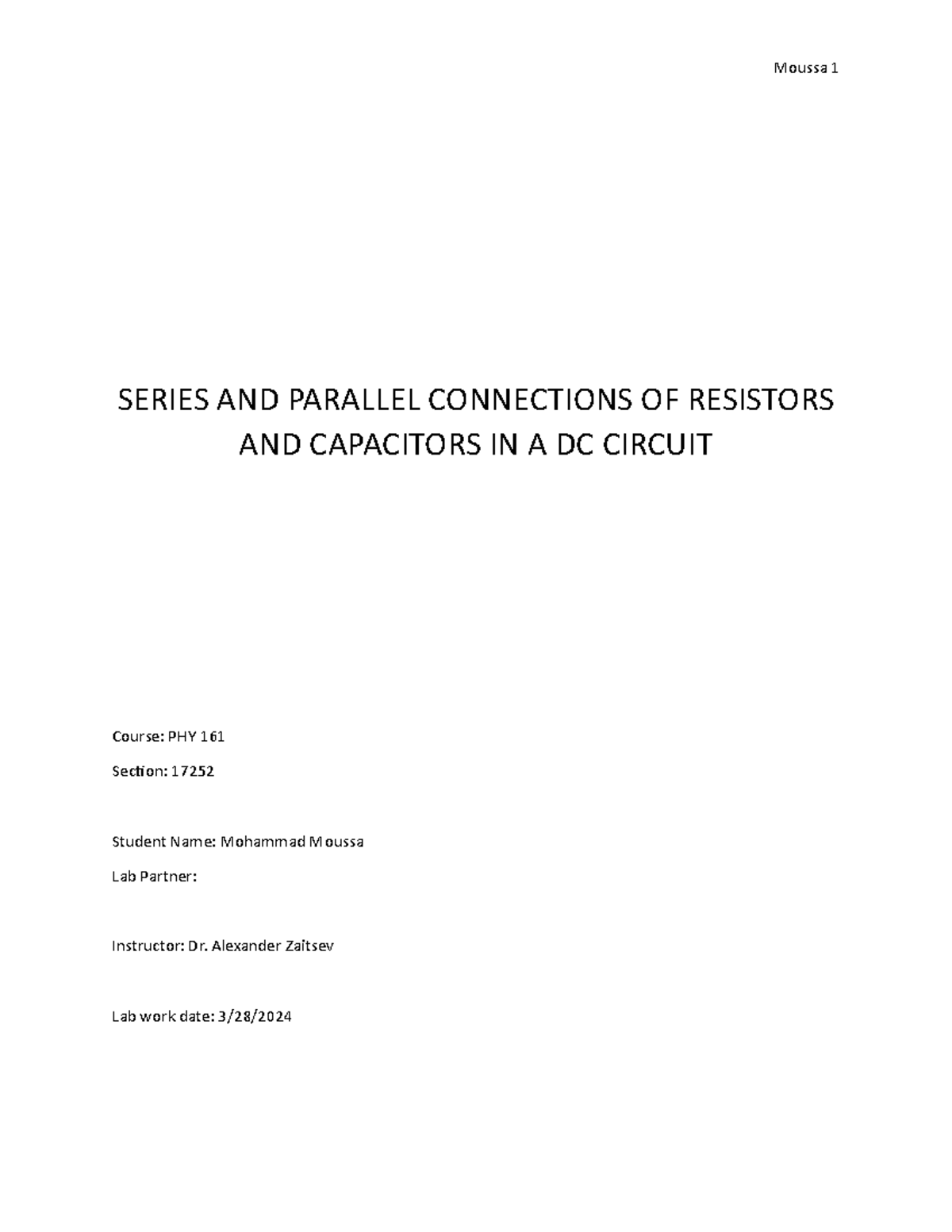 Physcics 5lab5000000 - lab report 161 - SERIES AND PARALLEL CONNECTIONS ...