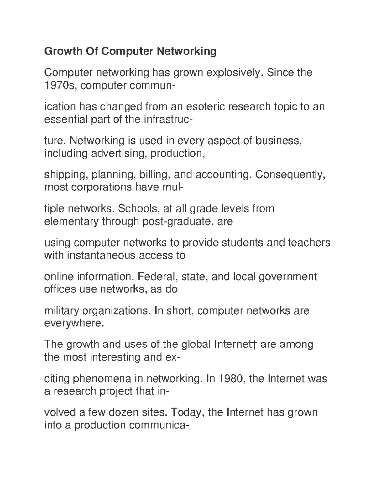 Computer science (Growth Of Computer Networking ) - Growth Of Computer Networking Computer - Studocu
