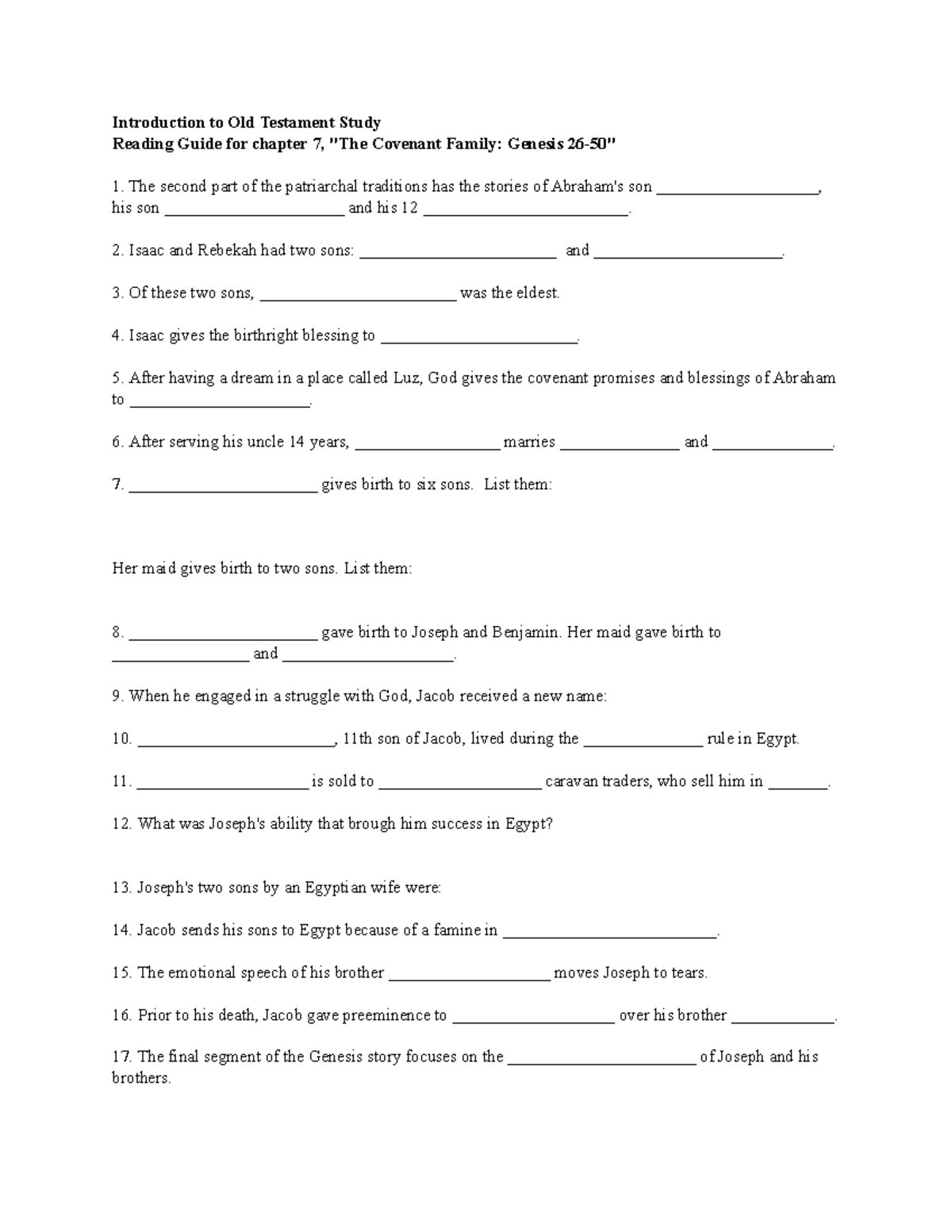 7 - dfghg vnn - Introduction to Old Testament Study Reading Guide for ...