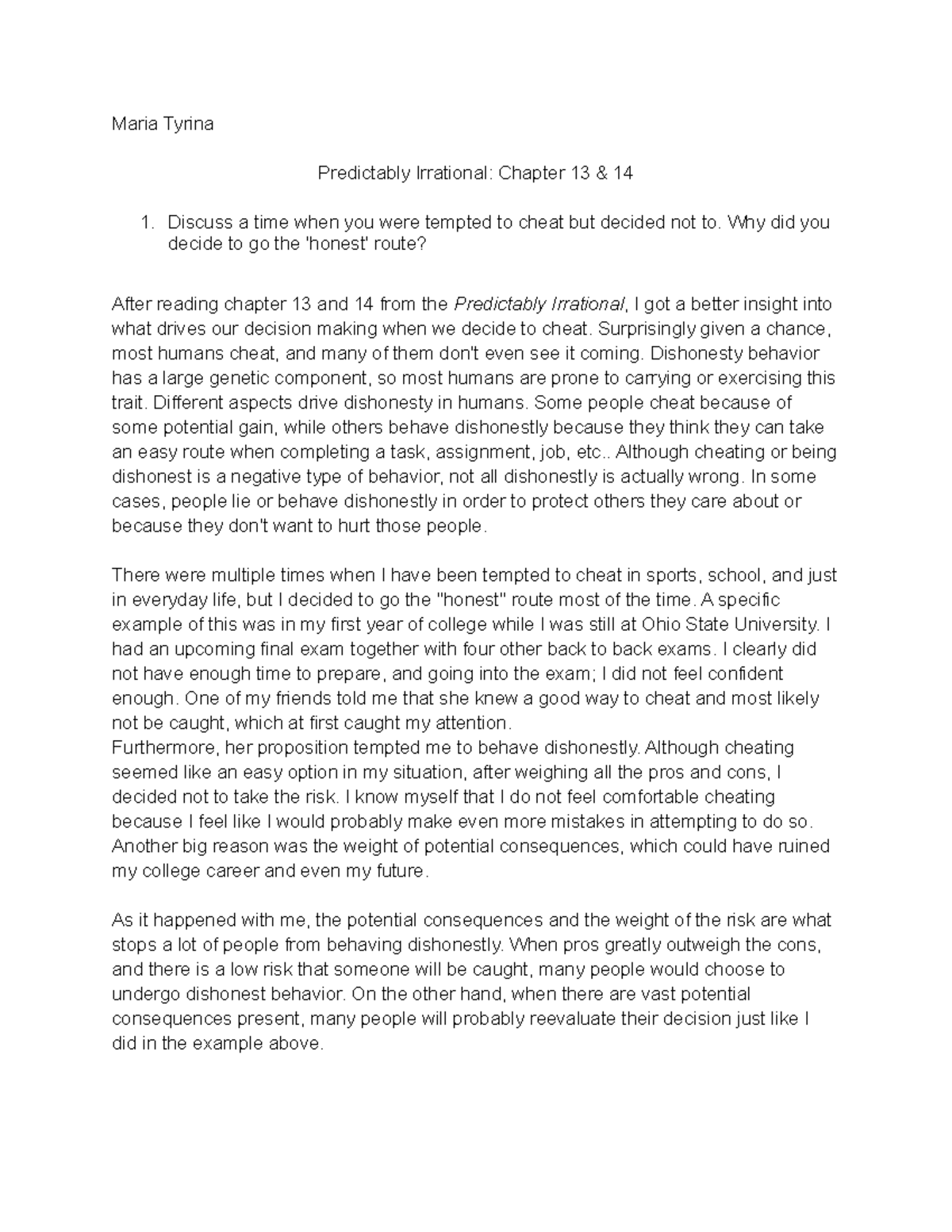 Predictably Irrational Chapter 13&14 Reflection - Maria Tyrina Predictably Irrational: Chapter ...