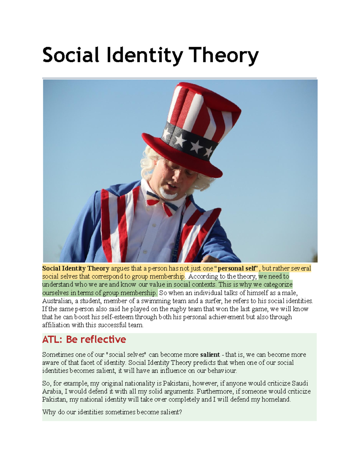 Social Identity Theory - Student Notes - Social Identity Theory Social ...