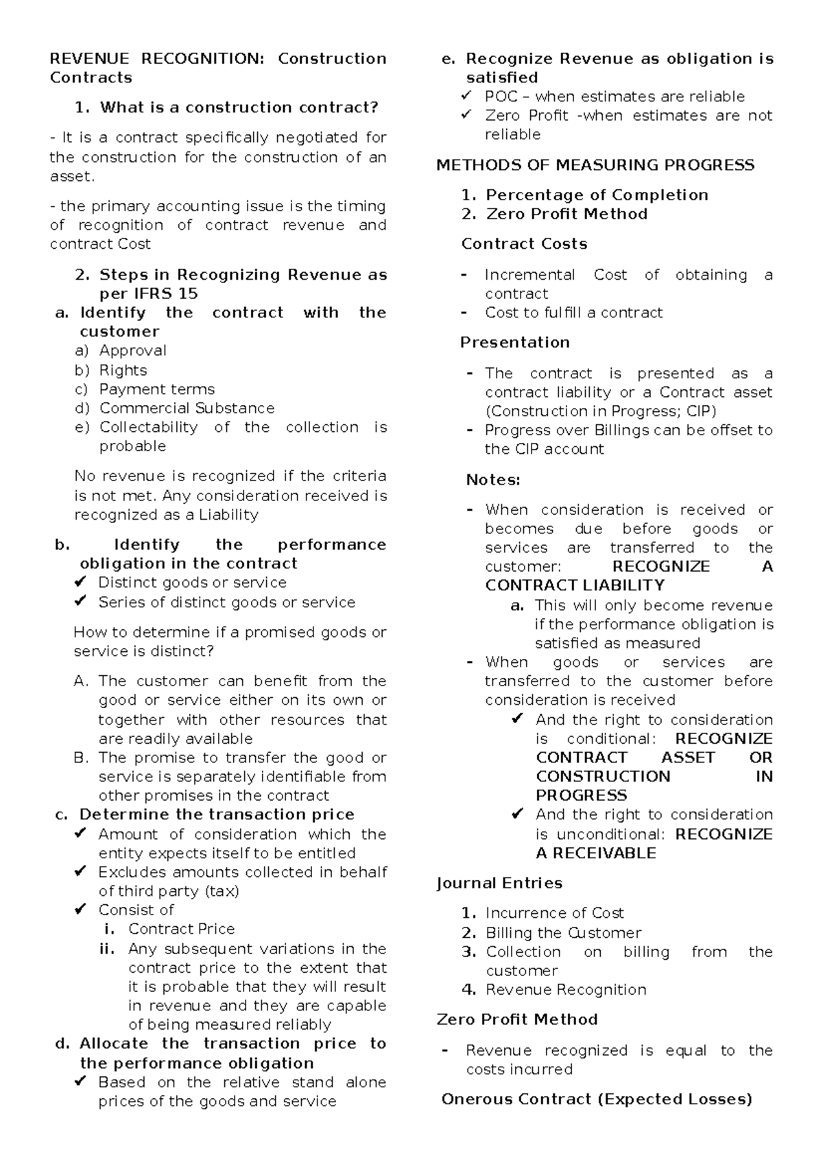 Notes on PFRS 15 Revenue Recognition on Construction contracts - BS ...