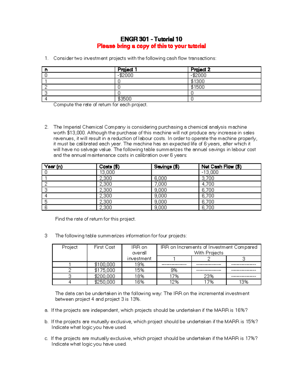 Tut10 - Tutorial10 to be solved work for ENGR301 - ENGR 301 – Tutorial 10 Please bring a copy of ...