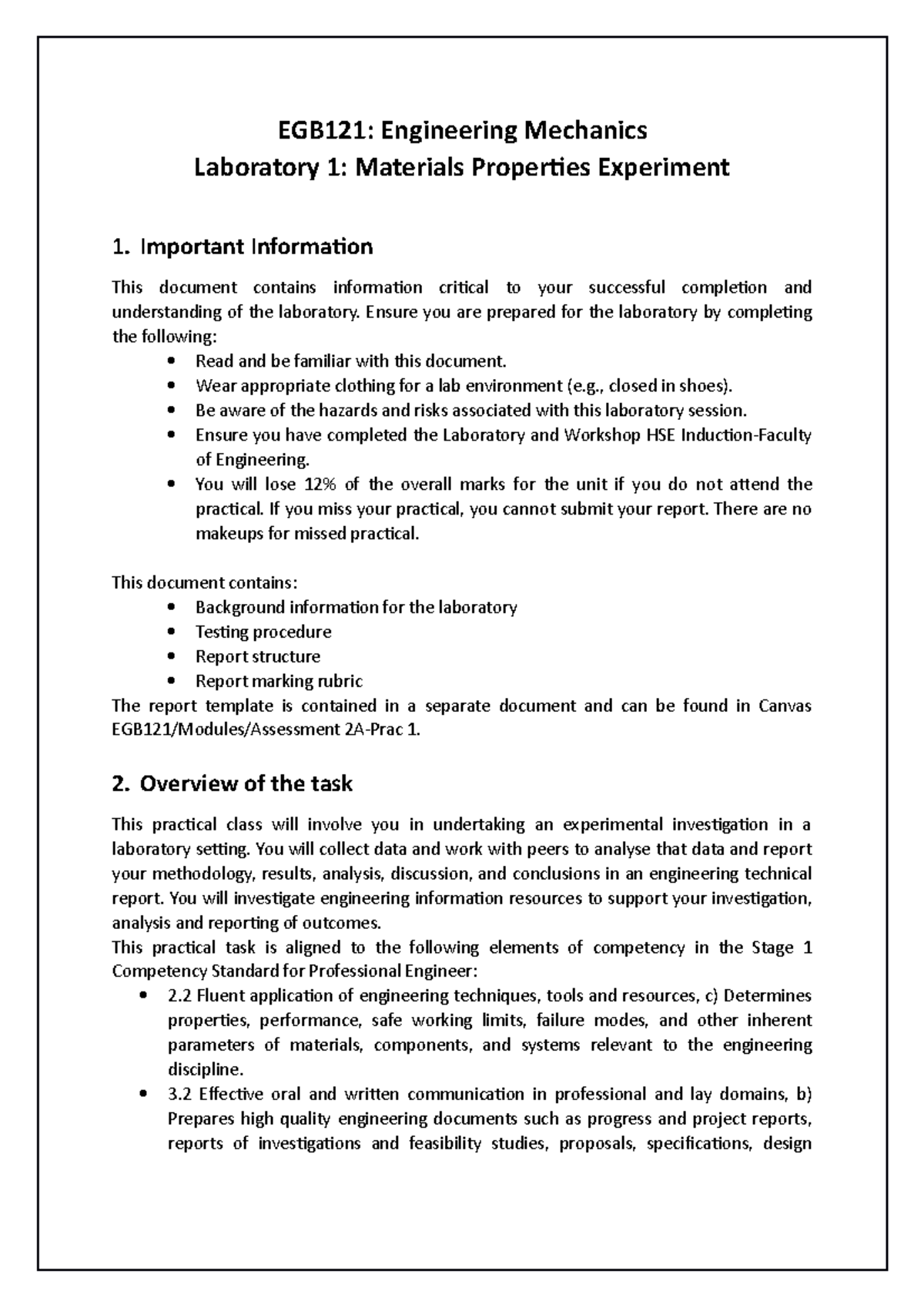 EGB121-Handout updated - EGB121: Engineering Mechanics Laboratory 1 ...