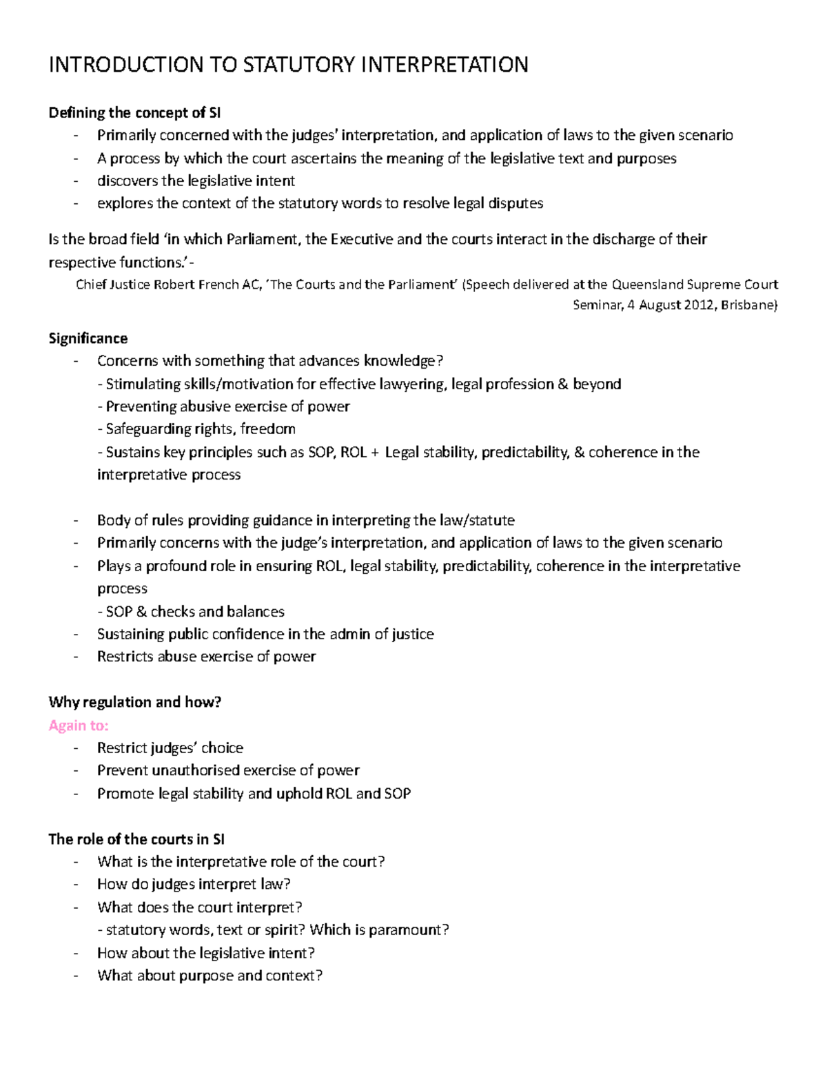 Interpreting THE LAW- WEEK 1 - INTRODUCTION TO STATUTORY INTERPRETATION ...