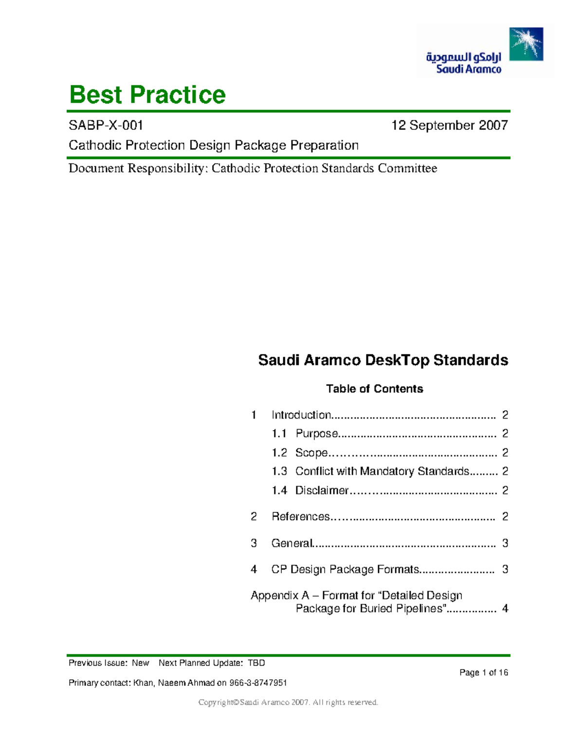 SABP-X-001 - Previous Issue: New Next Planned Update: TBD Page 1 of 16 ...