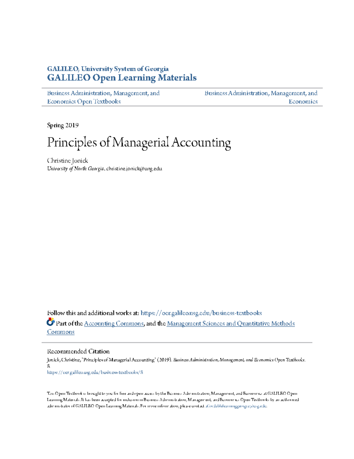 Principles of Managerial Accounting - GALILEO, University System of ...