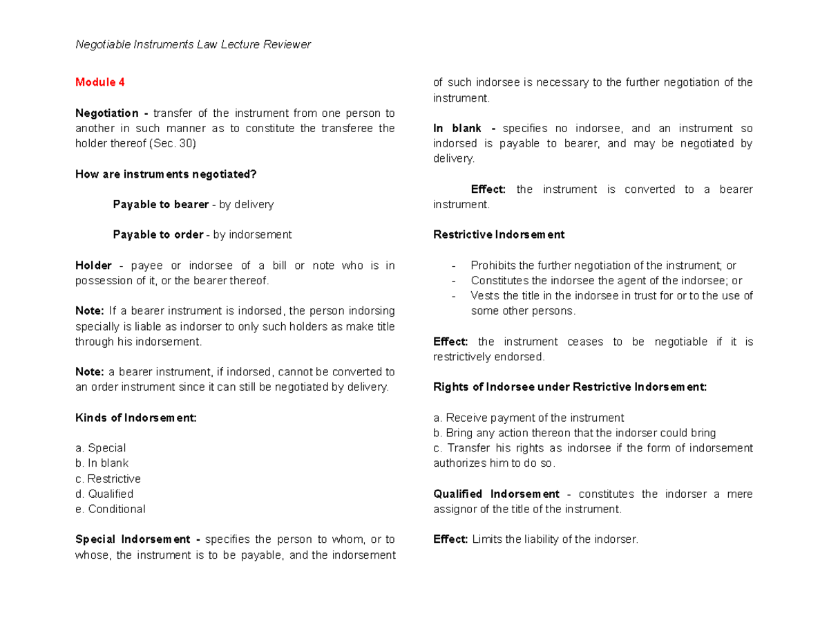 Module 4 - NIL Lecture - Discussion relevant to the negotiation of a ...