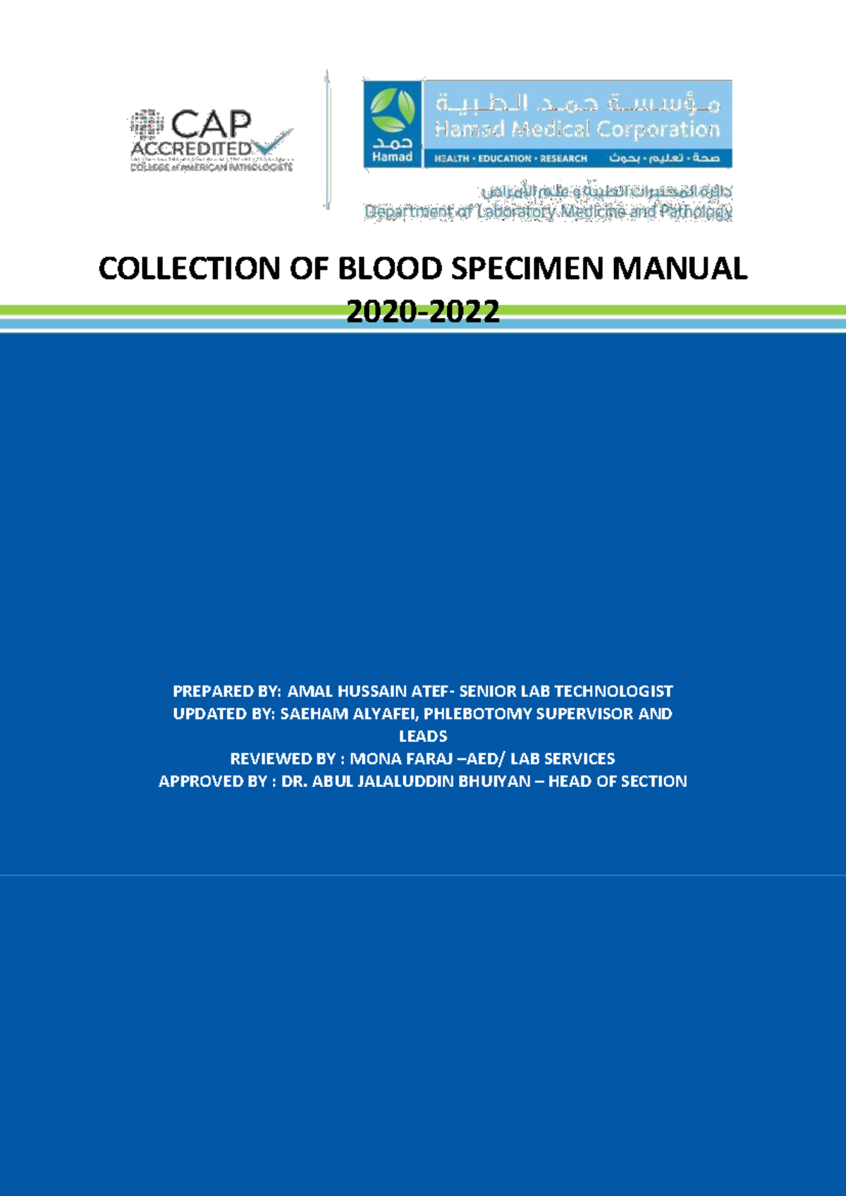 Collection OF Blood Specimens Manual 2018-2020- for Lab Guide ...