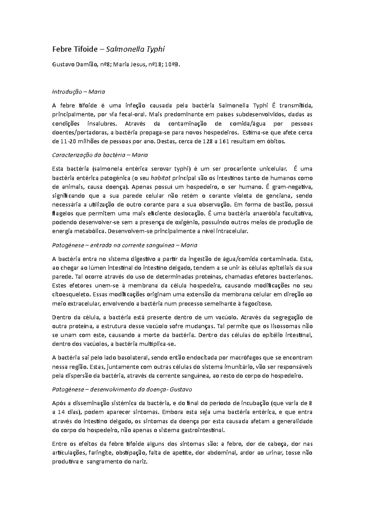 Febre Tifoide - Introdução – Maria A febre tifoide é uma infeção ...