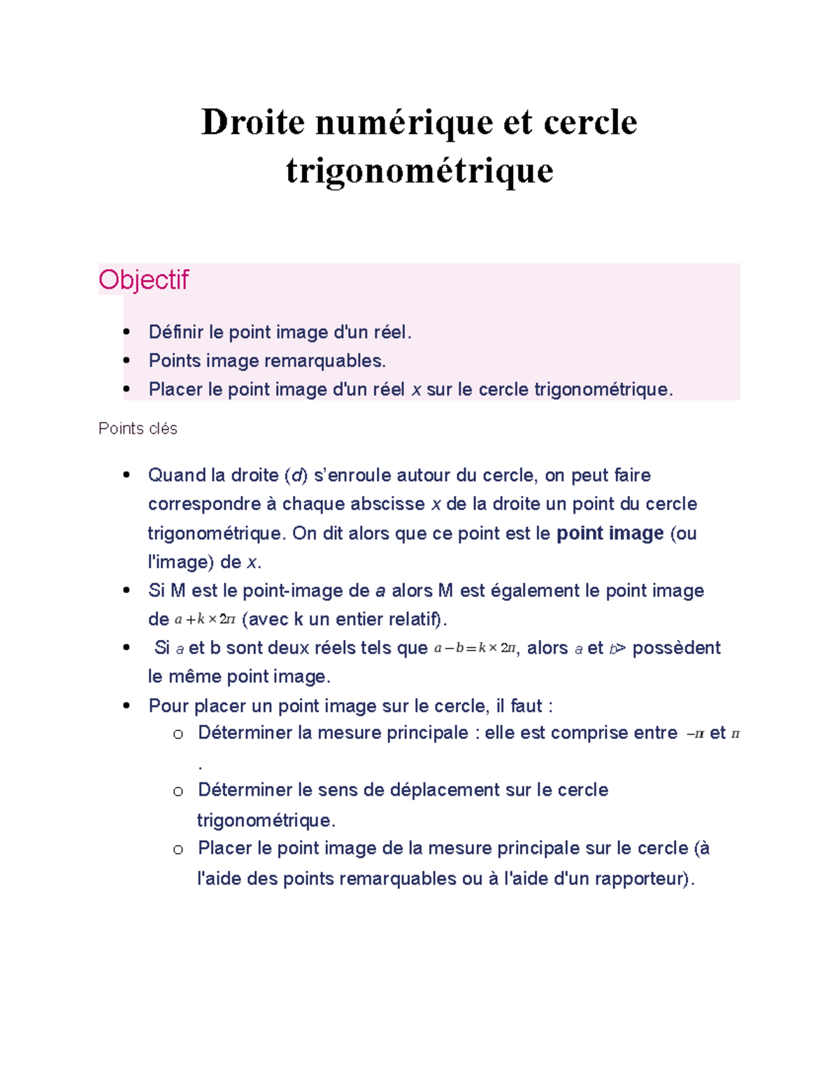 Droite numérique et cercle trigonométrique - Droite numérique et cercle ...