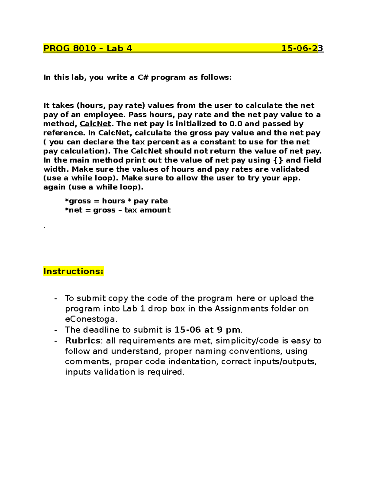 PROG 8010-1- lab 4- s23 - Computer application development in class task 4 - PROG 8010 – Lab 4 ...