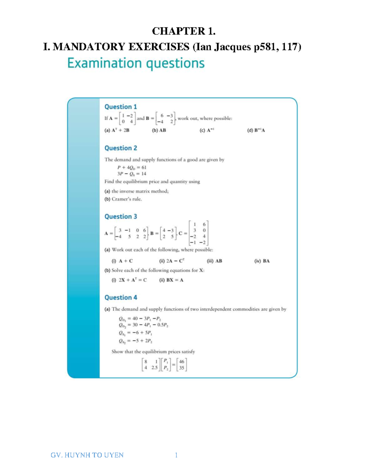 HW Chapter 1 - toán cc - CHAPTER 1. I. MANDATORY EXERCISES (Ian Jacques ...
