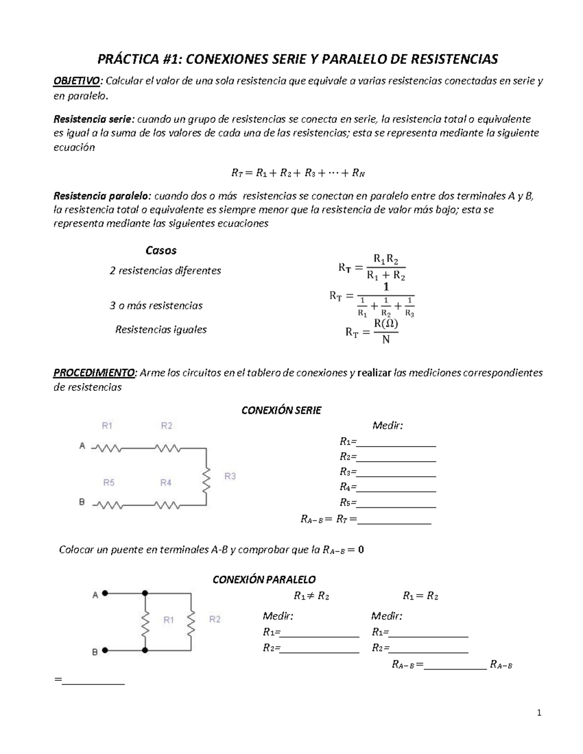 Practica 1 Serie y paralelo - Warning: TT: undefined function: 32 1 PRÁCTICA #1: CONEXIONES ...