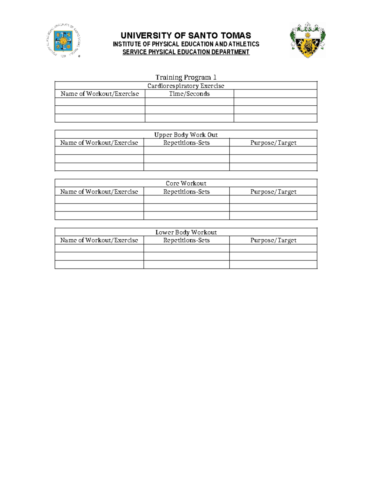 Training Program - Physical Education - UNIVERSITY OF SANTO TOMAS ...