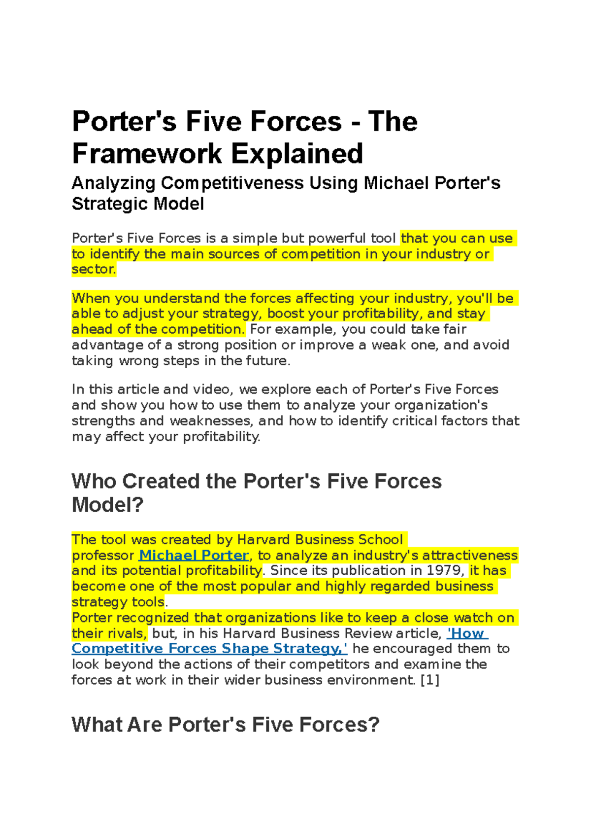 Porter's Five Force Model - Porter's Five Forces - The Framework ...