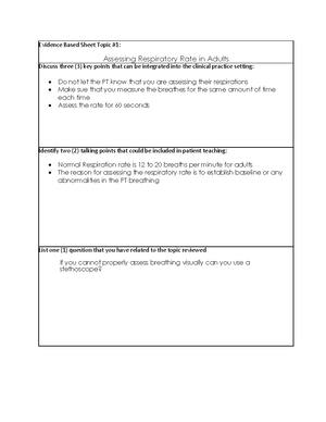 NUS 210 3-2-1 Summary PVS - Evidence Based Sheet Topic #1: Vital Signs ...