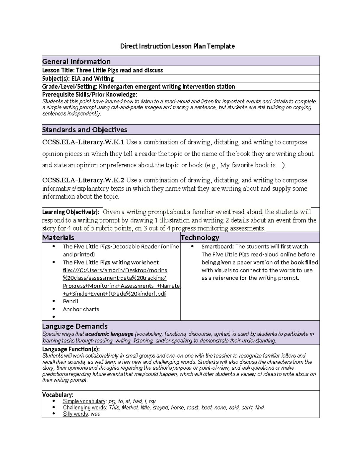 Lp direct instruction lesson plan Language Arts Instruction and ...