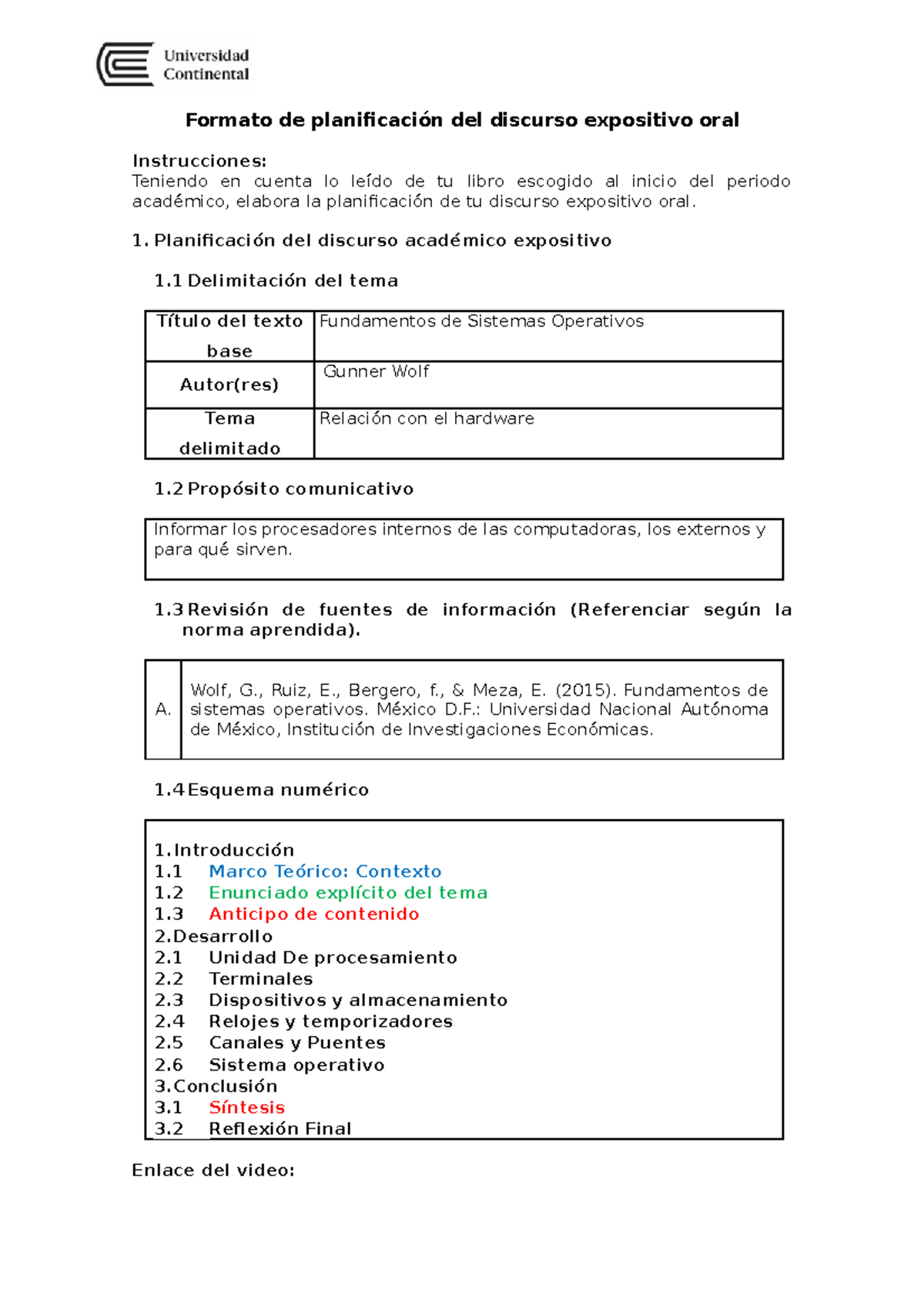 2. Formato de planificación del discurso expositivo oral - Formato de ...