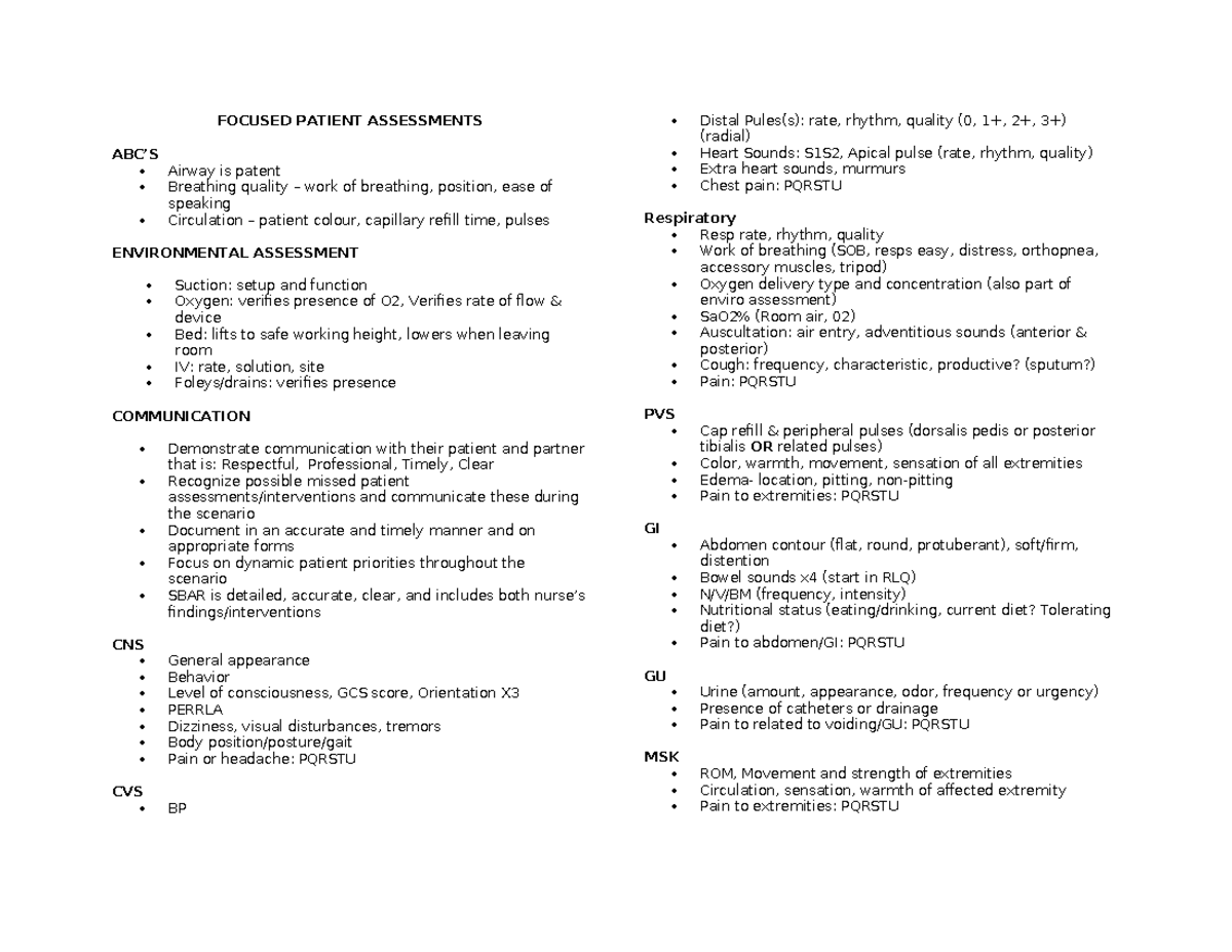 Focused Patient Assessments - FOCUSED PATIENT ASSESSMENTS ABC’S Airway ...