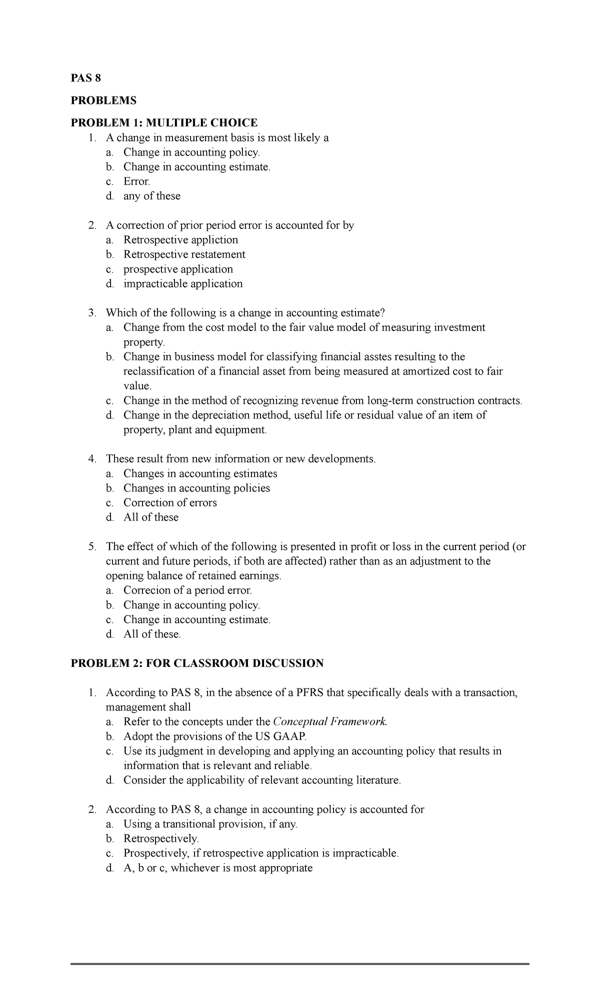 421252657 Problems 1 docx - PAS 8 PROBLEMS PROBLEM 1: MULTIPLE CHOICE A ...