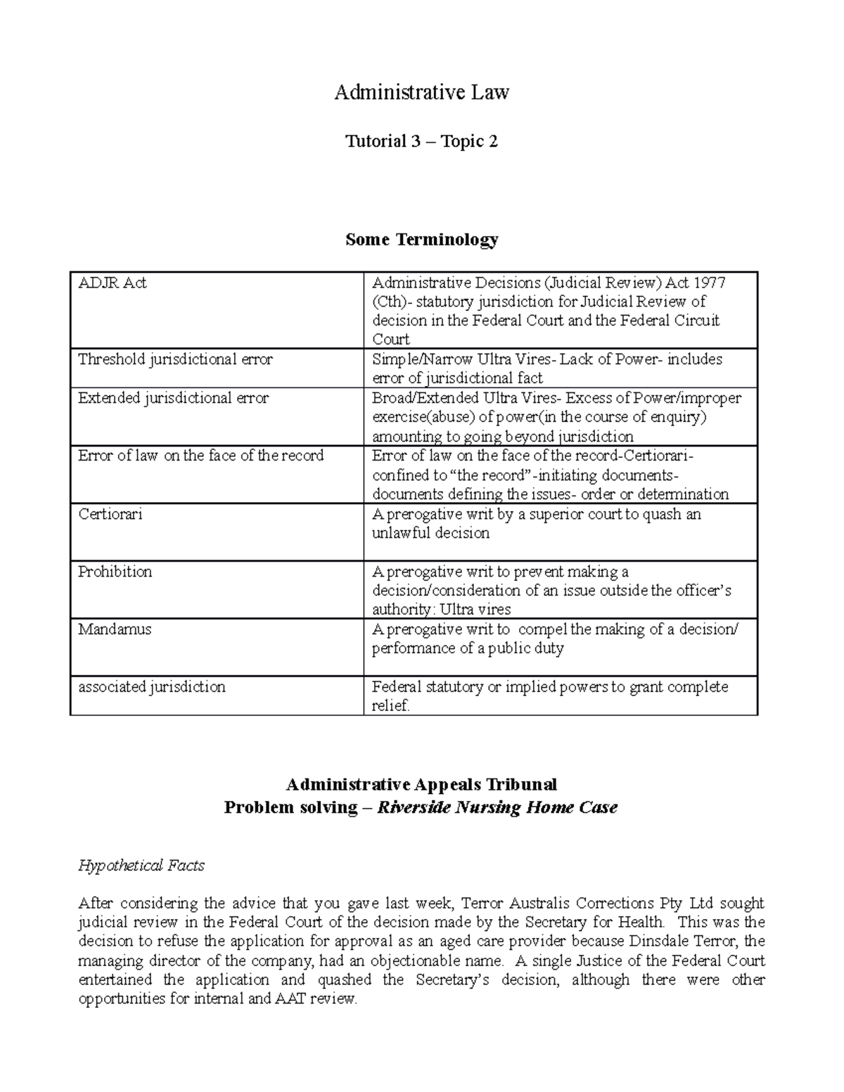 Tutorial 3 Administrative Law Tutorial 3 Topic 2 Some Terminology tutorial-3-administrative-law-tutorial-3-topic-2-some-terminology