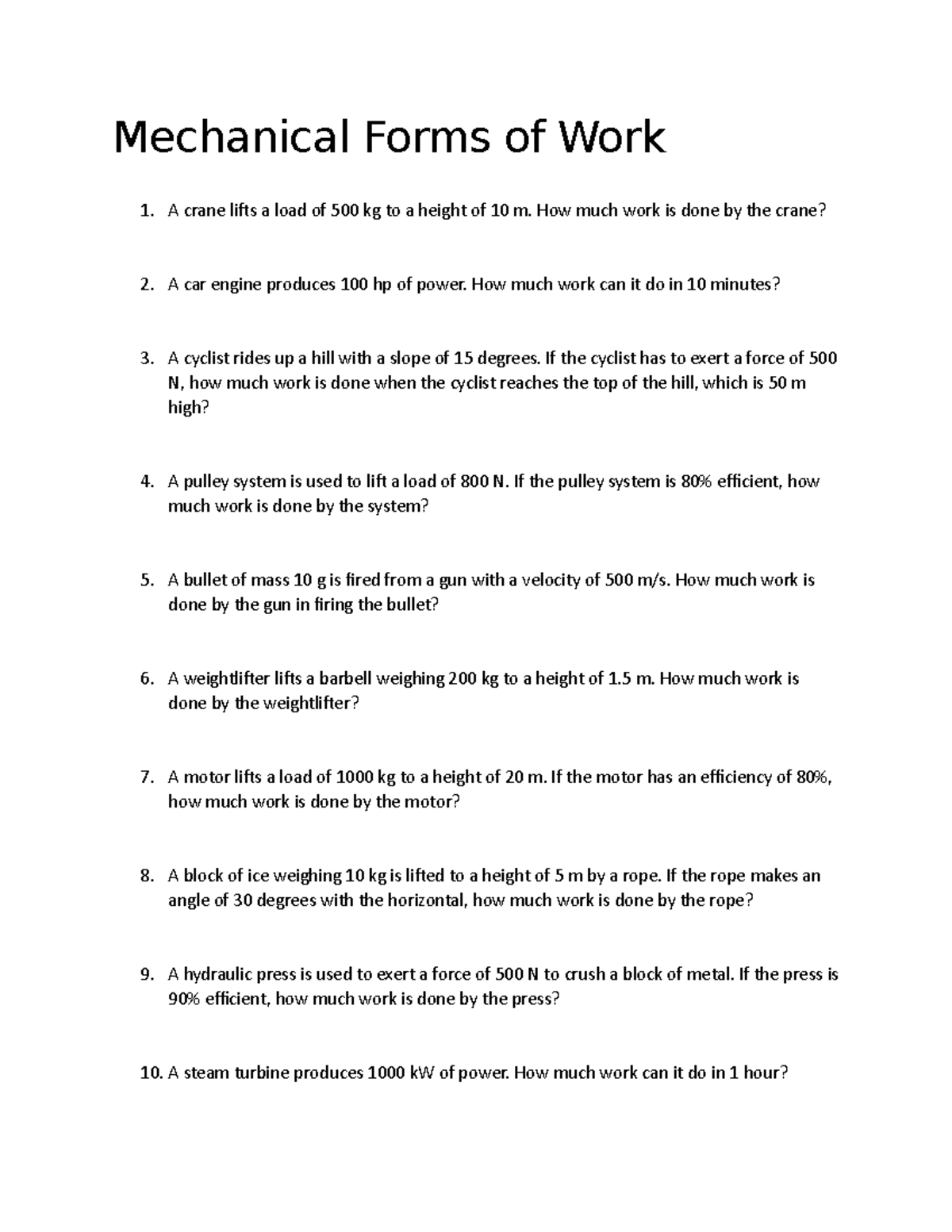 Mechanical Forms of Work - How much work is done by the crane? A car ...