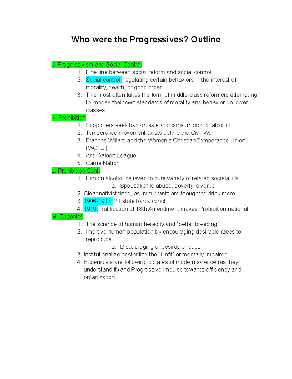 United States History Since 1877-Who were the Progressives Outline ...