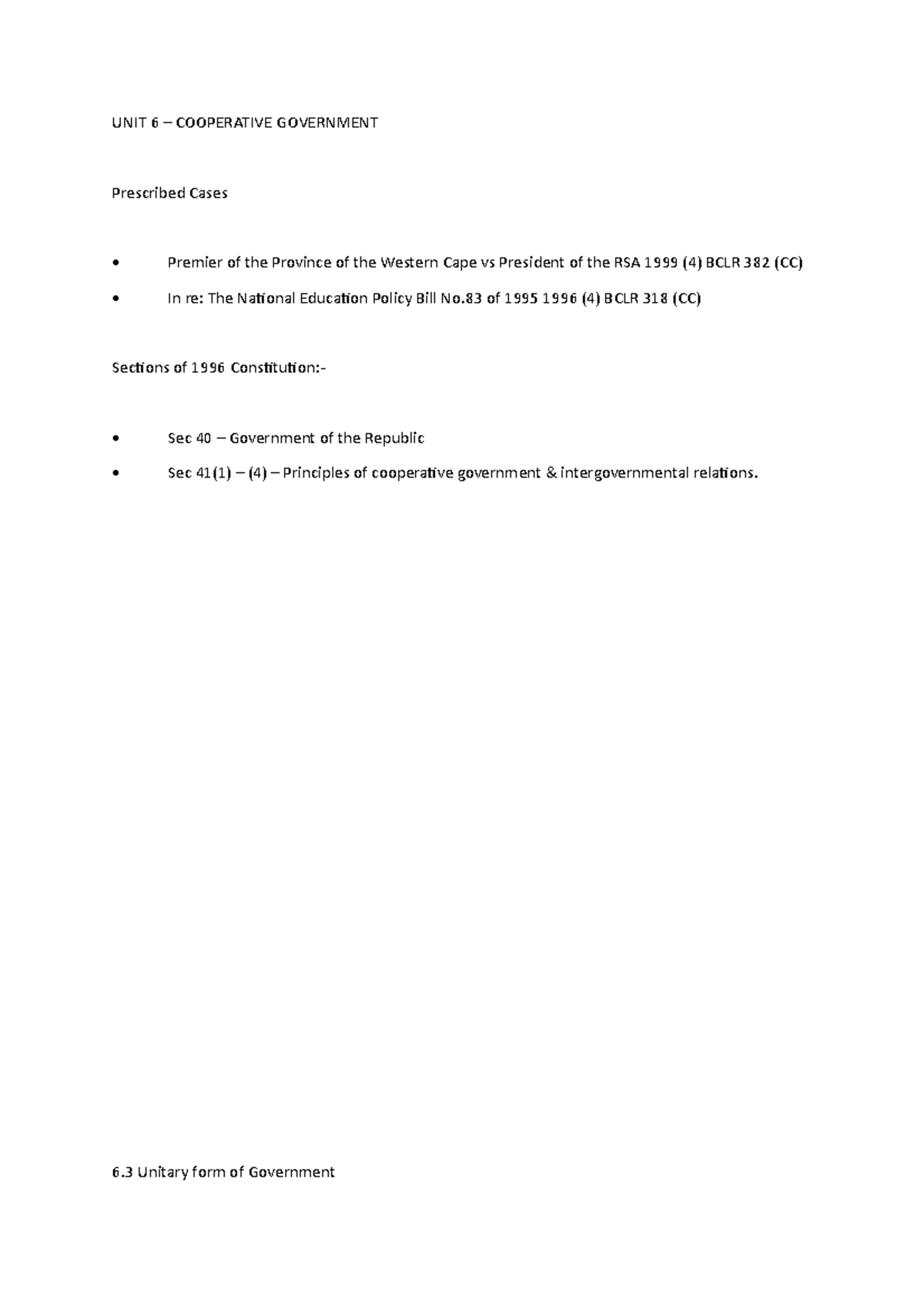 constitutional law study unit 6 - CSL2601 - Unisa - Studocu