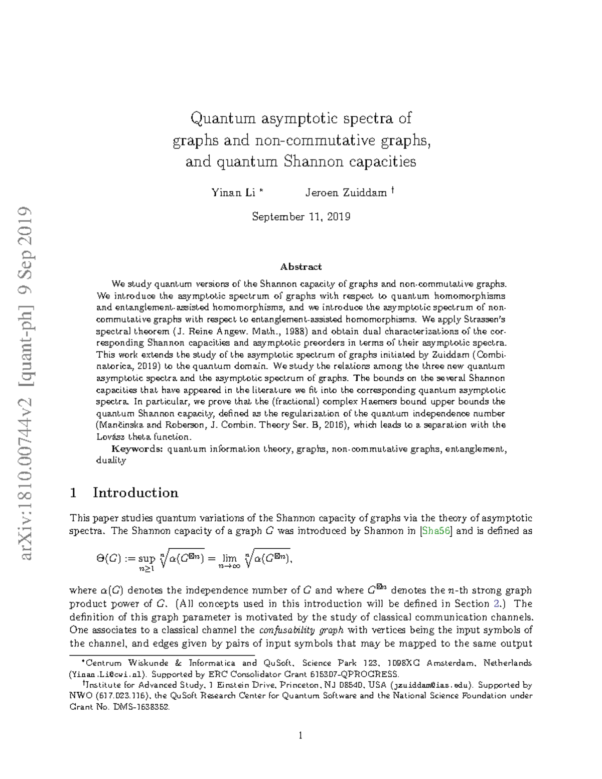Quantum asymptotic spectra of graphs and non-commutative graphs, and quantum Shannon capacities ...