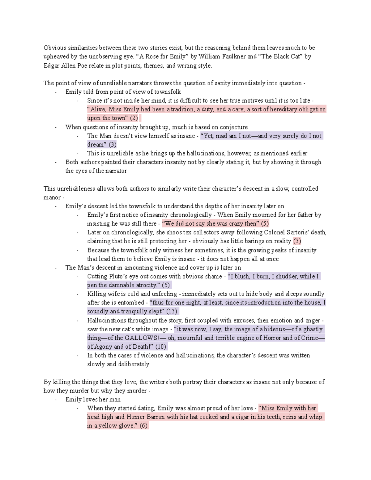 Eng Paper 2 Outline - A Rose For Emily and The Black Cat - Obvious ...