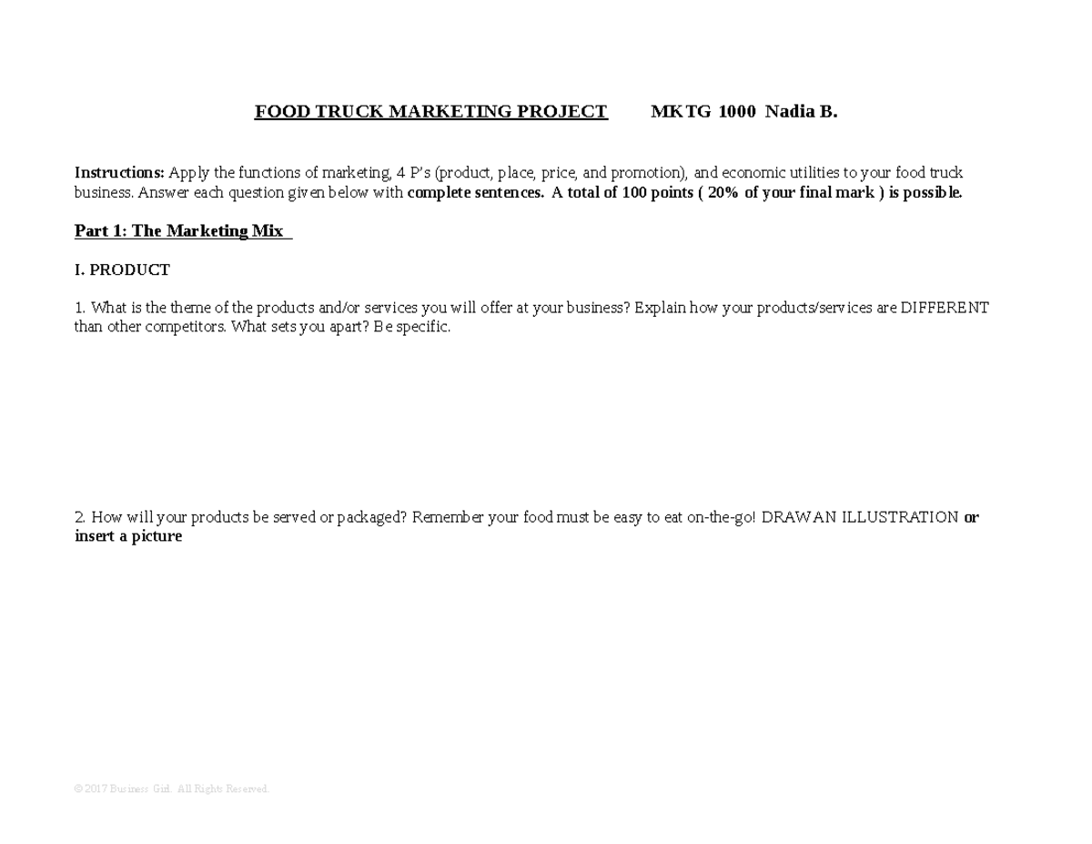 Food Truck Marketing Project - FOOD TRUCK MARKETING PROJECT MKTG 1000 ...