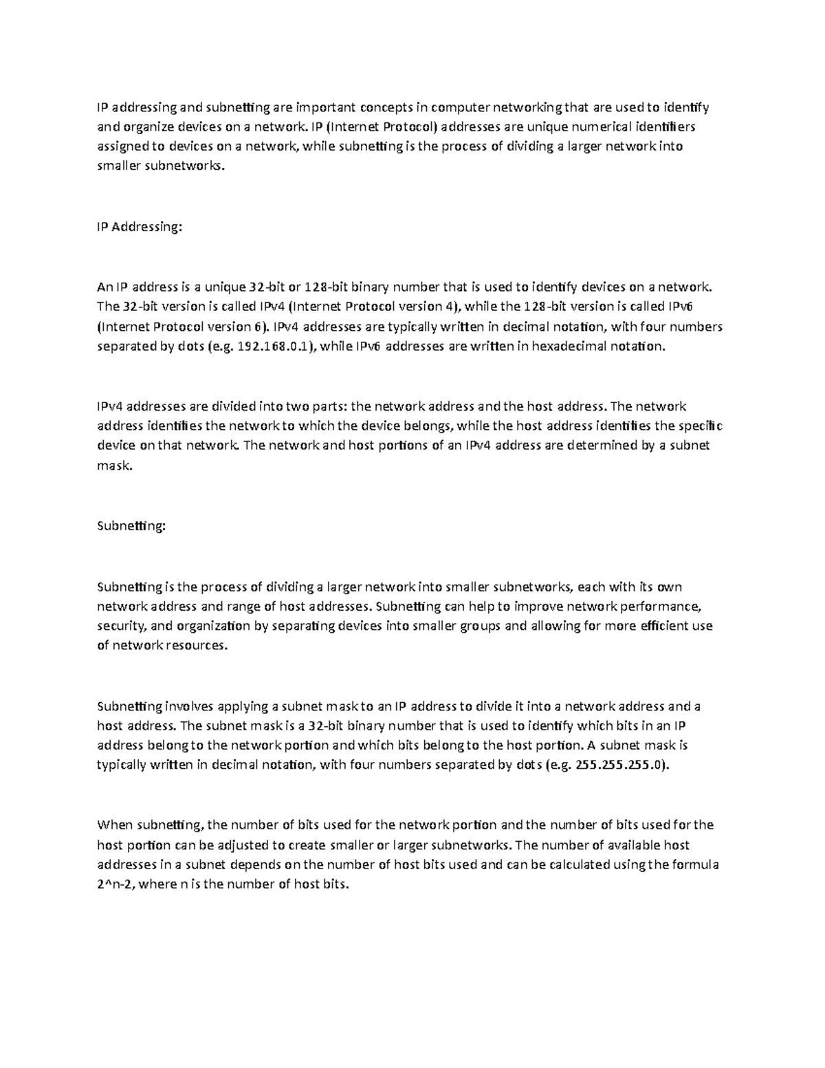 IP Addressing and Subnetting - IP (Internet Protocol) addresses are ...
