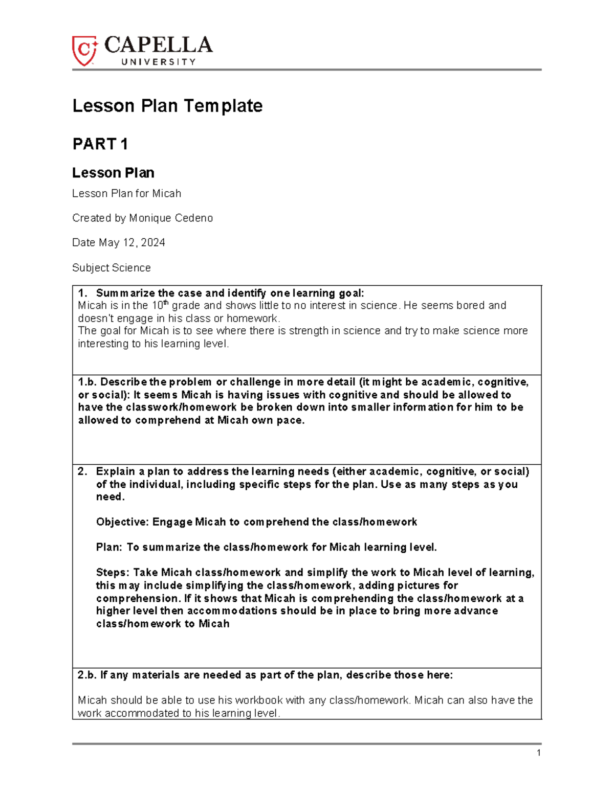Cf lesson plan template - Lesson Plan Template PART 1 Lesson Plan ...