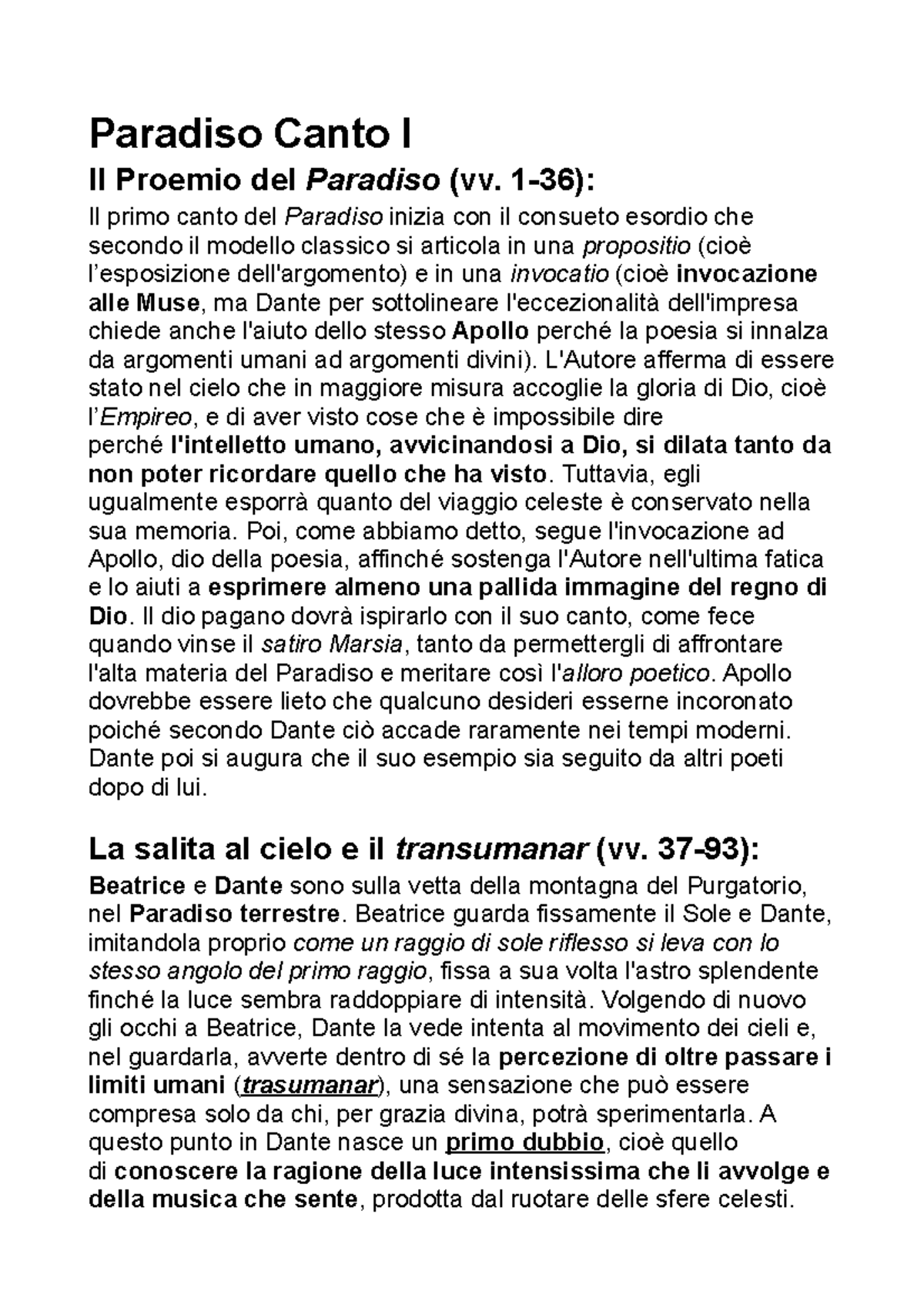 Paradiso Canto I Divina Commedia Dante - italiano - Studocu