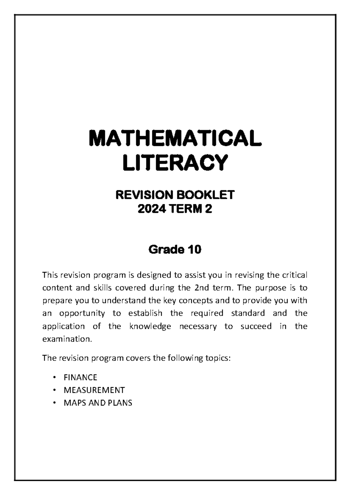 Mathematical Literacy Grade 10 T 2 - Western Cape Education Department ...