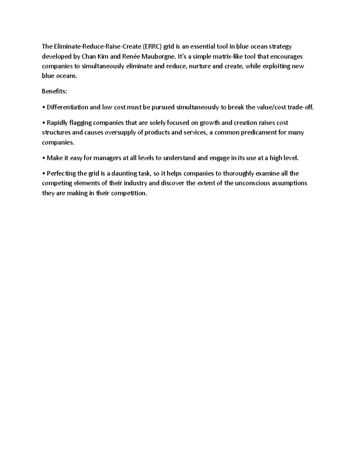 08 Review 1 Entrep - The Eliminate-Reduce-Raise-Create (ERRC) grid is ...