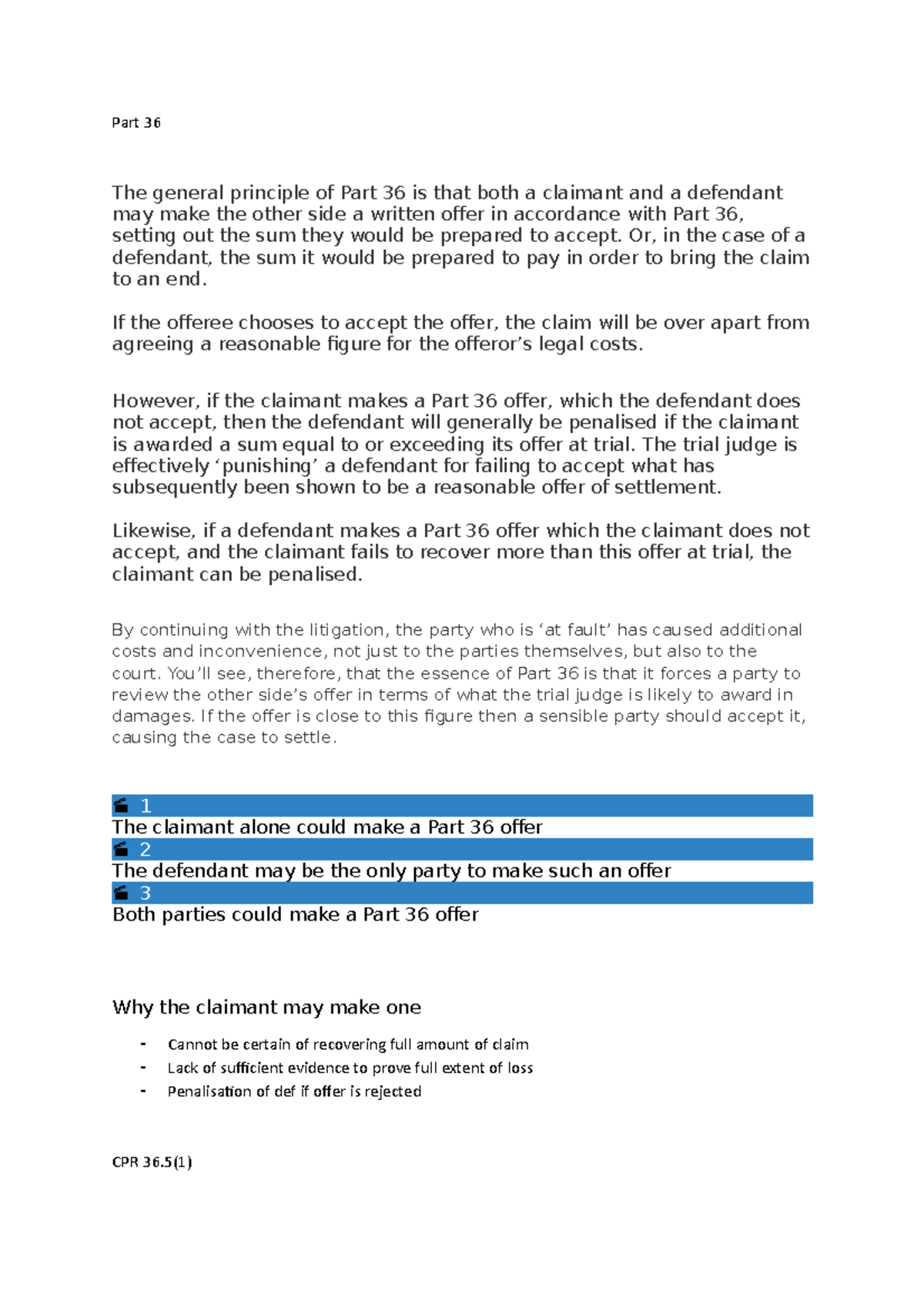 Part 36 offers ws6 - notes on part 36 - Part 36 The general principle ...