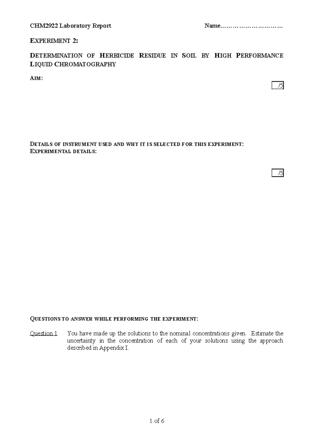 Exp 3-HPLC-Proforma-2022 - CHM2922 Laboratory Report Name ...