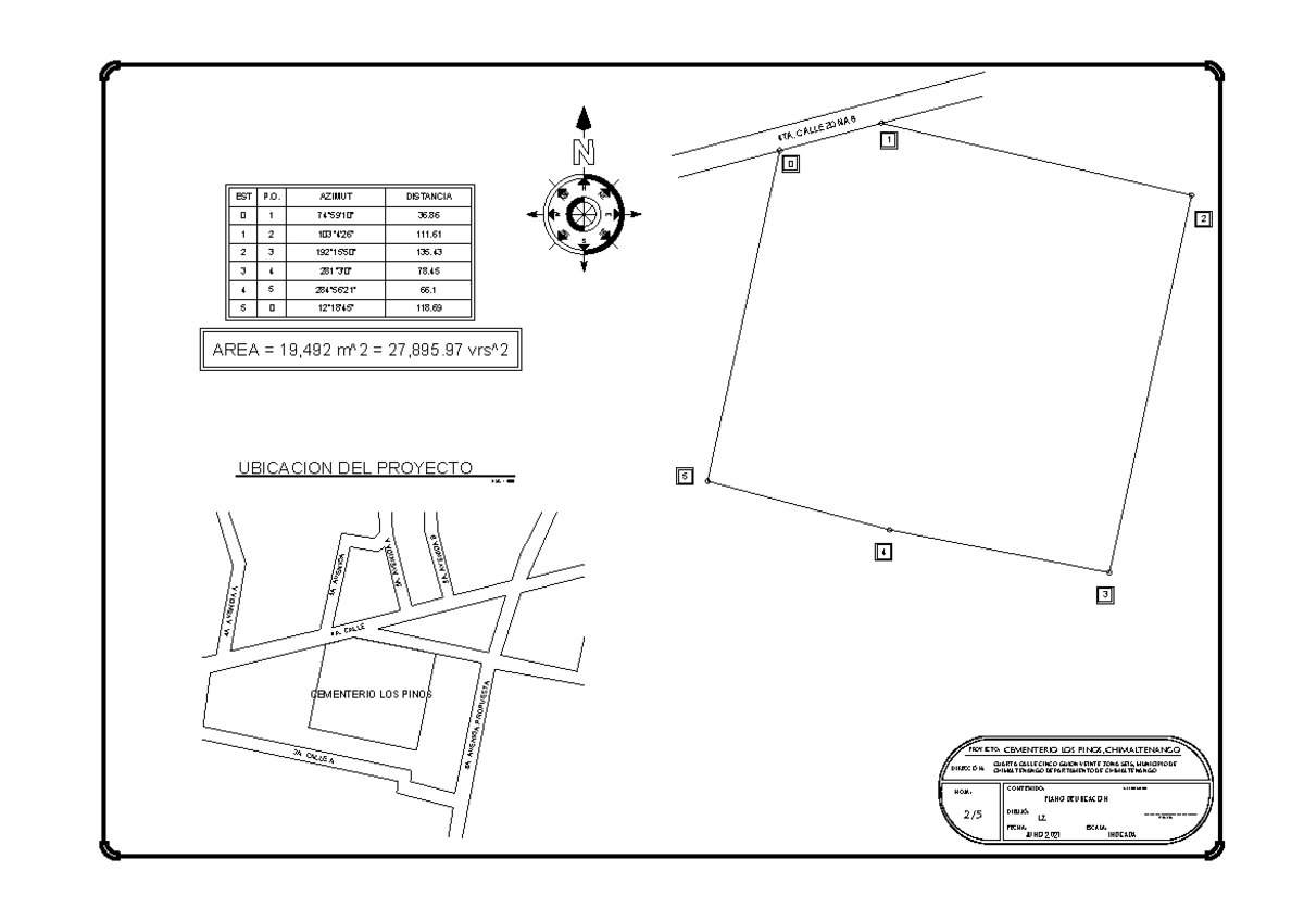 Plano 2 - 2 0 1 2 3 4 5 EST P. AZIMUT DISTANCIA 0 1 74°59'10" 36. 1 2 ...