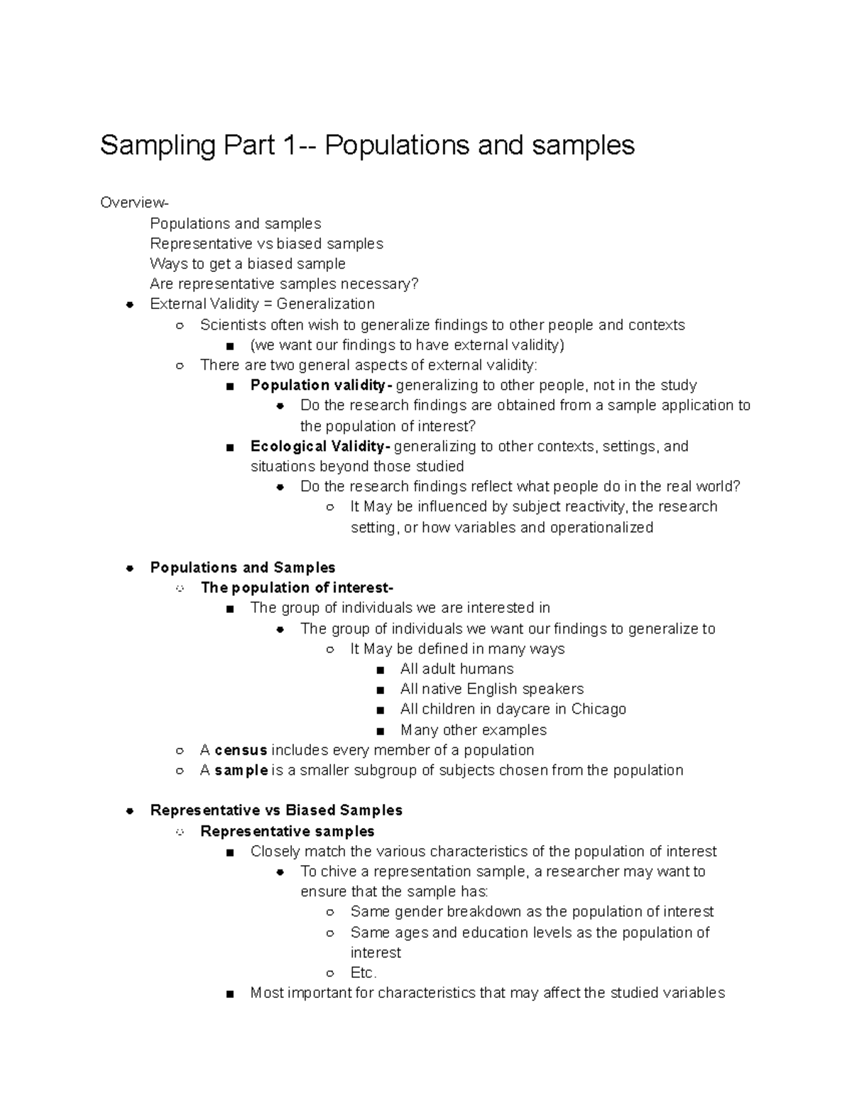 PSY 308 - Notes on Sampling pt. 1 - Sampling Part 1- Populations and ...