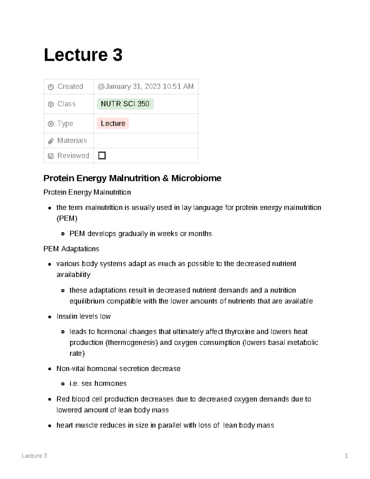 Nutri Sci 350: Lecture 3 - Lecture 3 Created Class NUTR SCI 350 Type Lecture Materials Reviewed ...