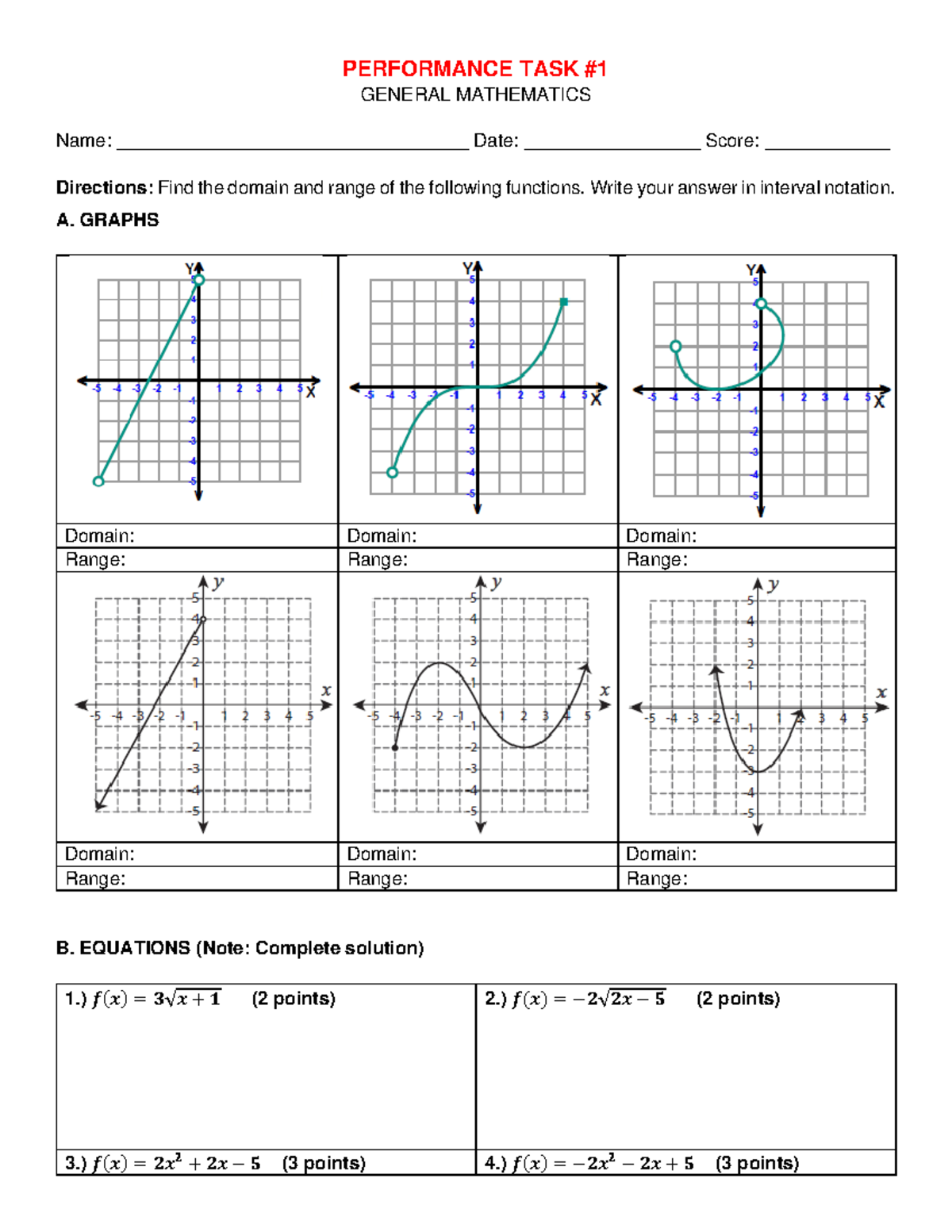 GM Performance Task 1 - PERFORMANCE TASK GENERAL MATHEMATICS Name ...